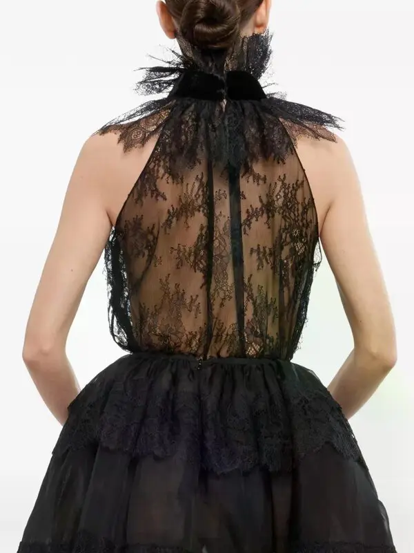 Elie Saab Ruffled Lace-panel Top