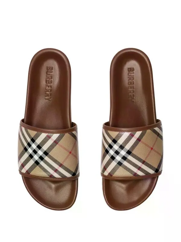 Burberry Check And Leather Urchin Slides