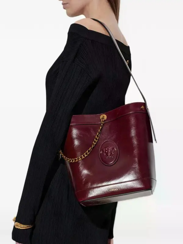 Versace Pivot Small Leather Bucket Bag