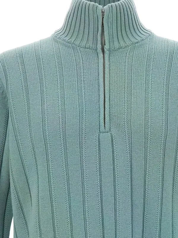 FILIPPO DE LAURENTIIS Ribbed-knit Zip-neck Merino-wool Sweater