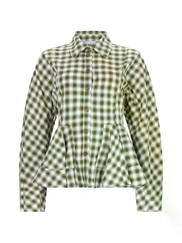 GANNI Check-pattern Peplum Shirt - Neutrals