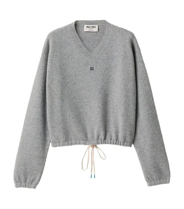 Miu Miu Wool-cashmere Cropped V-neck Sweater - Grey