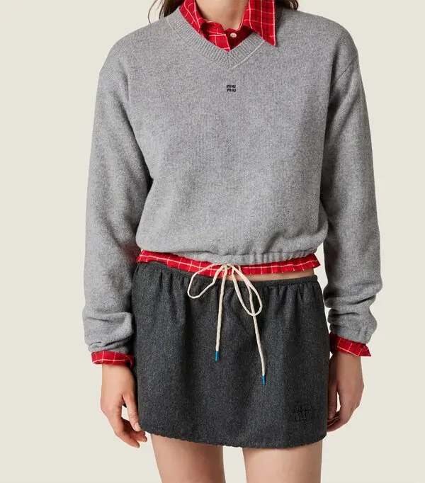 Miu Miu Wool-cashmere Cropped V-neck Sweater