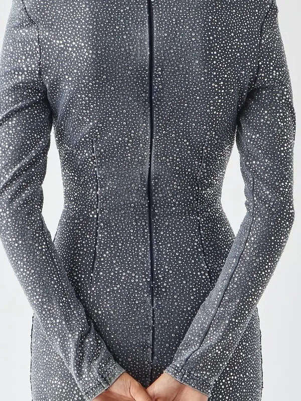 TWENTY FOURHAITCH Long-sleeved Jersey Mini Sheath Dress With Rhinestones