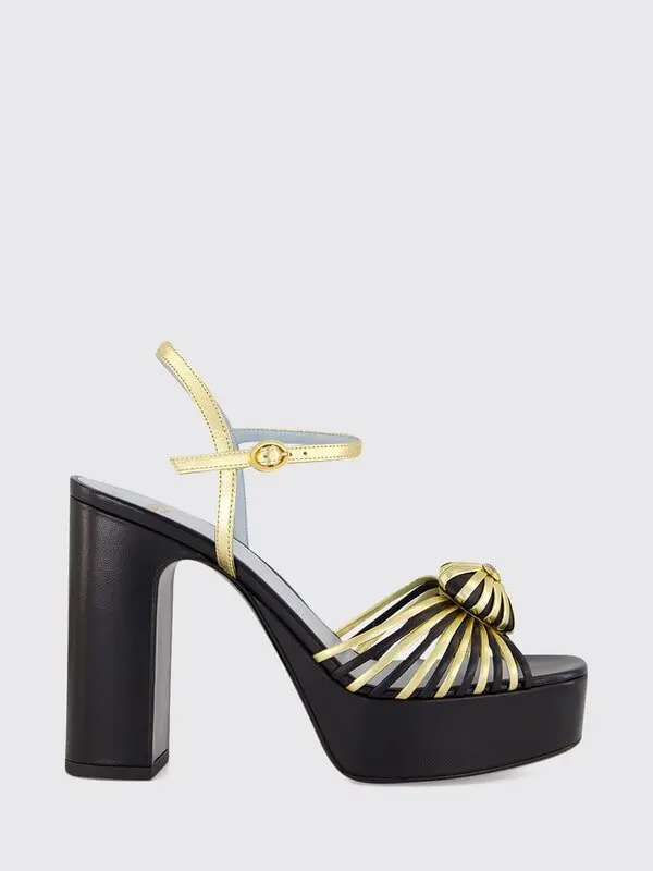 Valentino Garavani Coeur Royal Leather Platform Sandals With Vlogo Signature - Gold