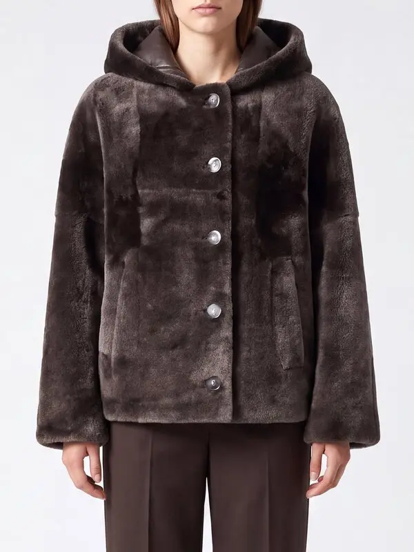 YVES SALOMON Hooded Short Lambskin Jacket - Black