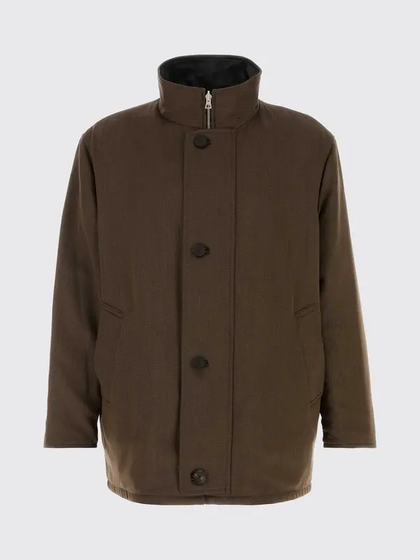 Auralee Short Wool And Sheep Leather Coat With High Collar