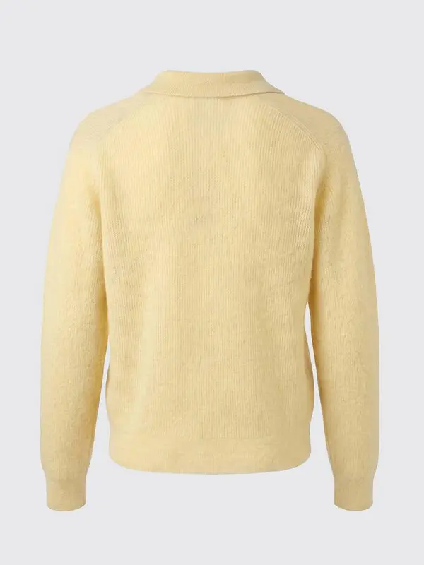 Auralee V-neck Long-sleeved Knit Polo In Alpaca Blend - Ecru