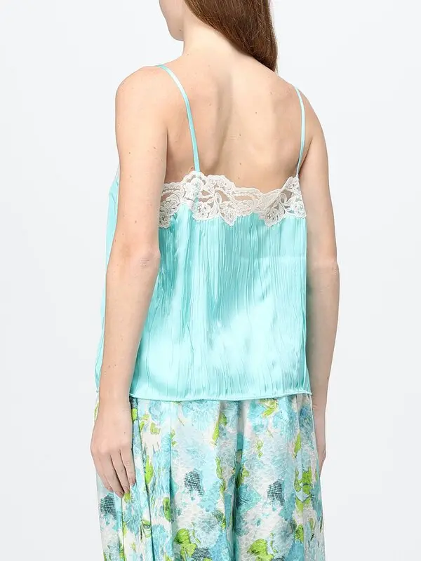 Chloé Silk Top With A V-neck And Spaghetti Straps With Lace Inserts
