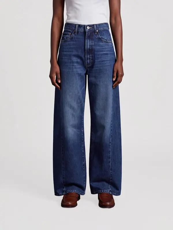 MOTHER The Half Pipe Ankle High-waisted Cropped Baggy Jeans In Cotton Denim - Blue