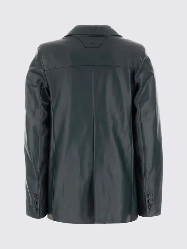 SALVATORE SANTORO Double-breasted Leather Blazer With Peak Lapels