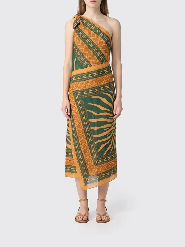 Johanna Ortiz One-shoulder Midi Tunic Dress In Cotton With Ethnic Print - Green