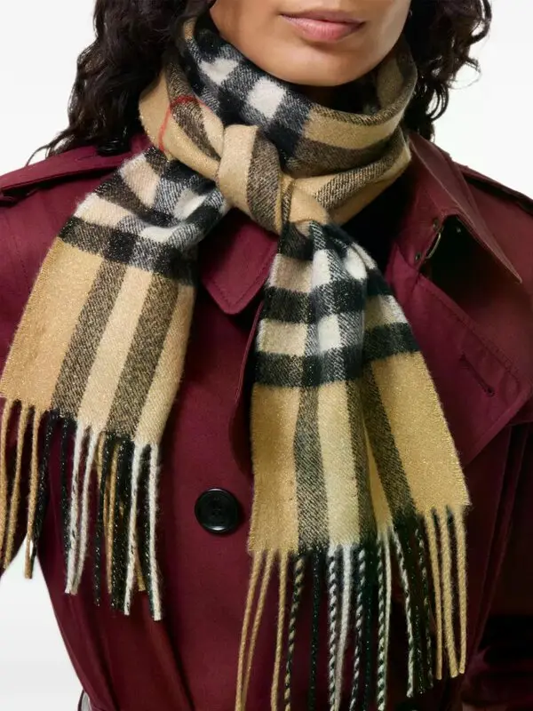 Burberry Narrow Sparkle Check Cashmere Scarf