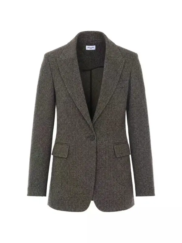 RUE DU BAC Herringbone Single-breasted Blazer - Brown