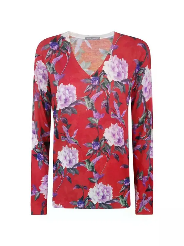 IN BED WITH YOU Floral-print V-neck Sweater - Red