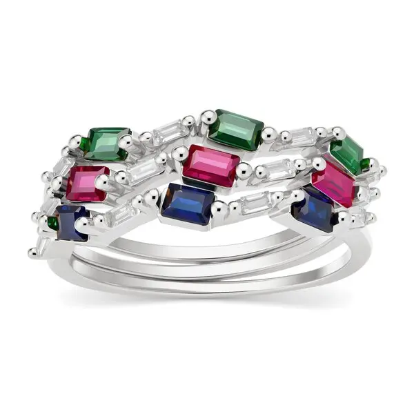 KYLIE HARPER Baguette-cut Multi-color 3pc Stackable Ring Set In Sterling