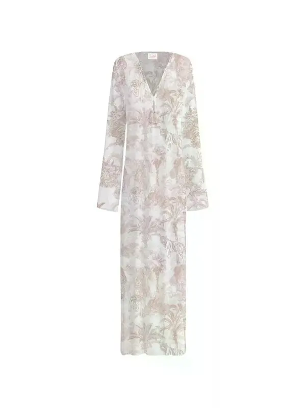 MC2 SAINT BARTH Palm-print V-neck Maxi Dress