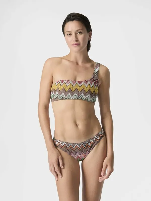 Missoni One-shoulder Bikini In Lamé Viscose With Macro Zigzag Pattern
