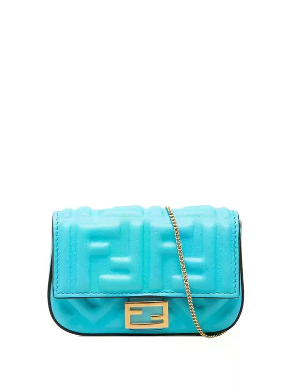 Fendi 2000-2026 Nano Zucca Embossed Leather Baguette Charm Crossbody Bag