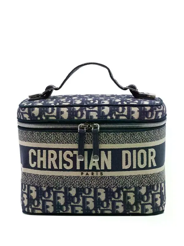 Dior 2019 Oblique Embroidered Canvas Diortravel Case Vanity Bag - Blue