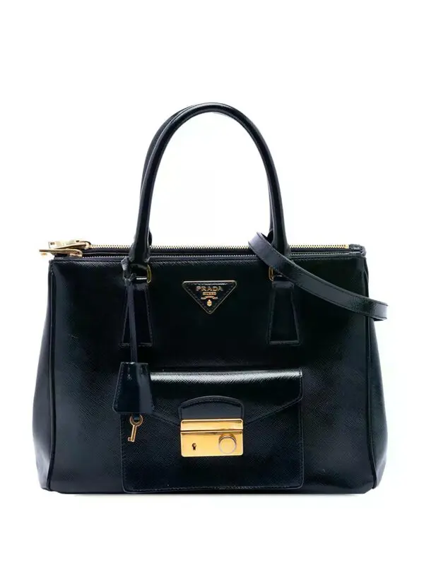Prada 2010-2026 Saffiano Vernice Galleria Double Zip Front Pocket Satchel