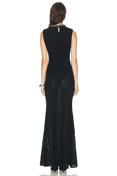 SELF-PORTRAIT Beaded Pointelle Knit Maxi Dress