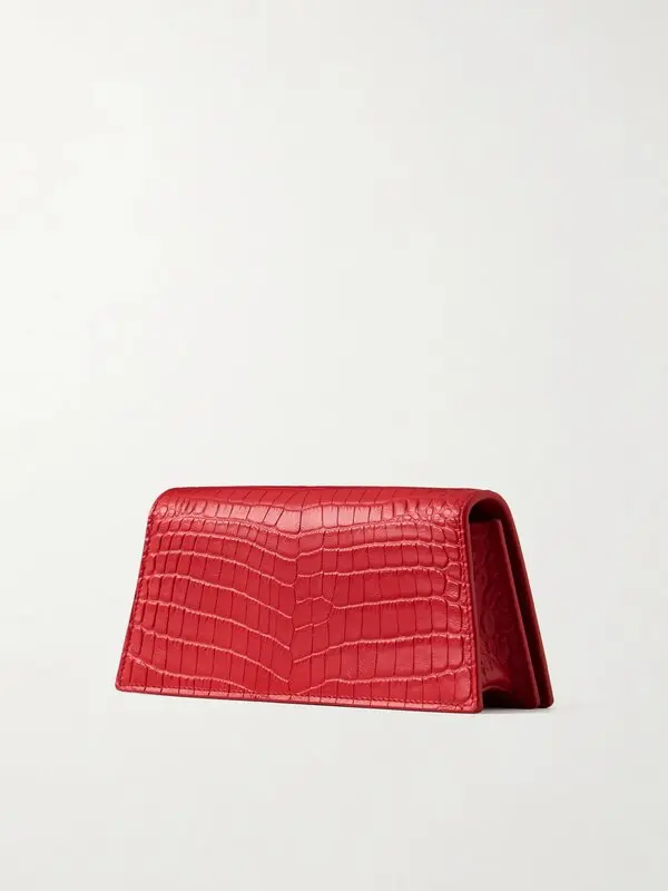 Alexander McQueen Jewelled Croc-effect Leather Clutch