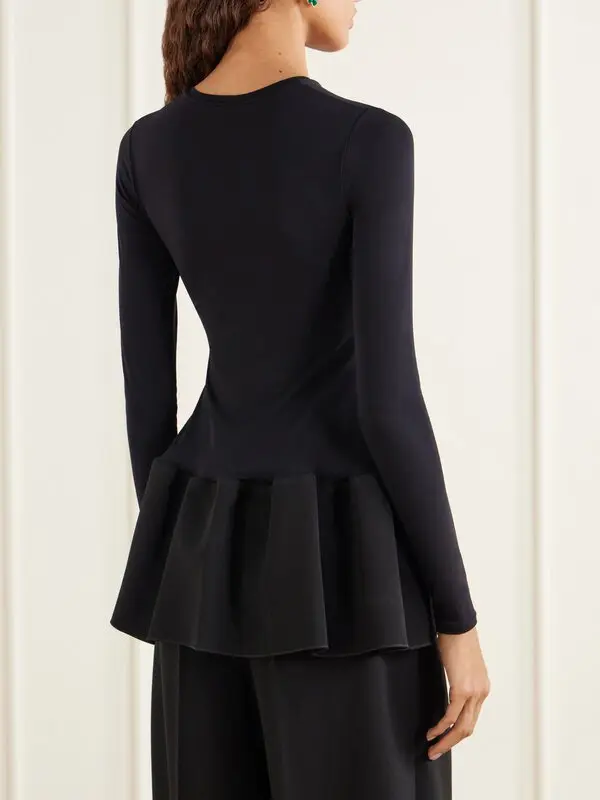 FFORME Corinne Ruffled Crepe-trimmed Stretch-jersey Blouse