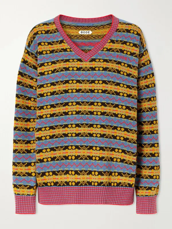 BODE Bracken Fair Isle Cotton-jacquard Sweater