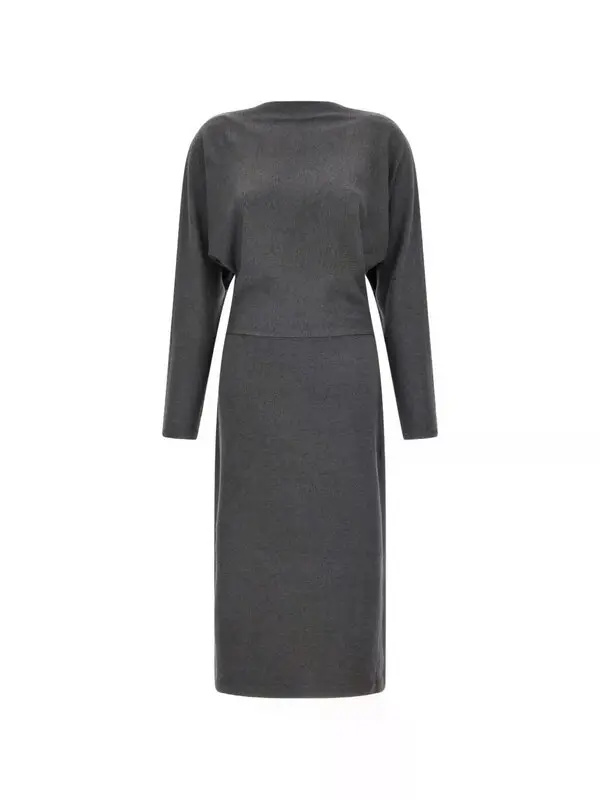 Vince Dropped-shoulder Boat-neck Midi Dress - Grey