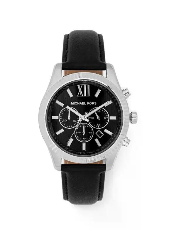 Michael Kors Oversized Lexington Silver-tone And Leather Watch