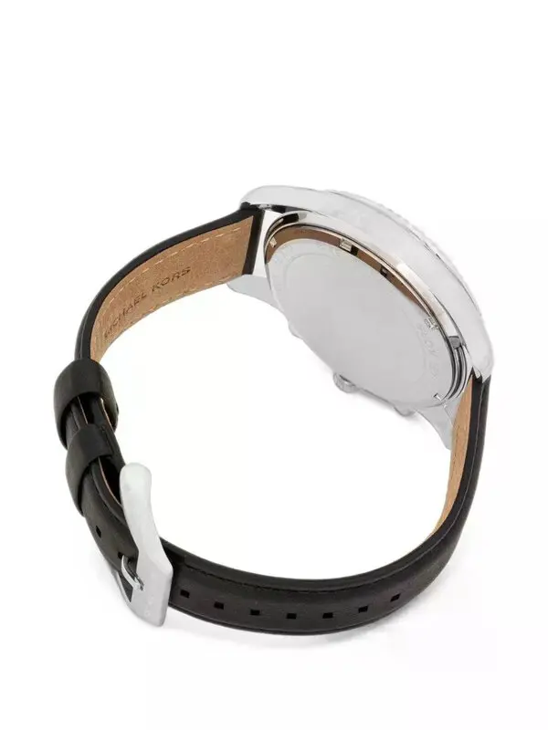Michael Kors Oversized Lexington Silver-tone And Leather Watch