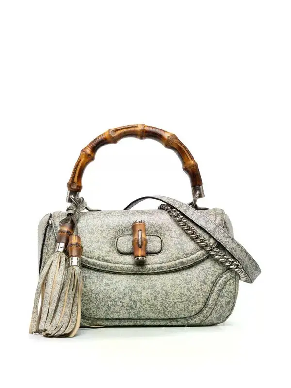 Gucci 2000-2015 Medium Speckled Calfskin New Bamboo Top Handle Bag Satchel - Grey