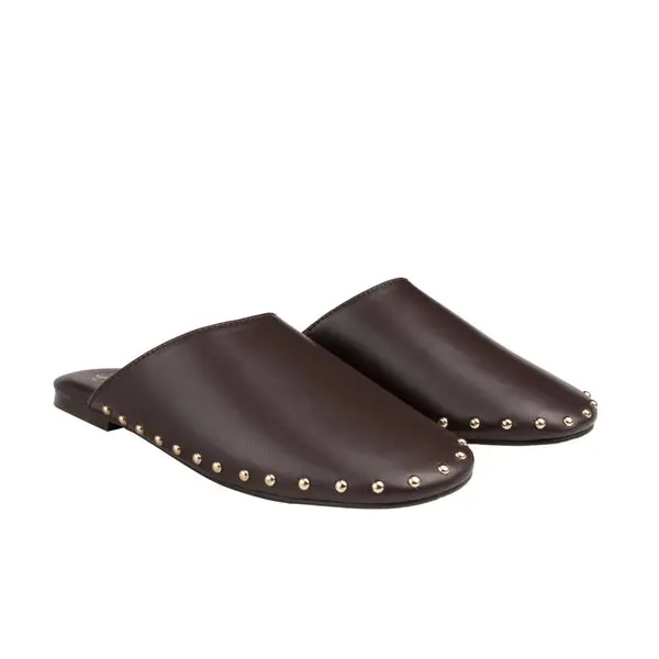 JELAVU Serena Studded Flat Mule Coffee - Brown