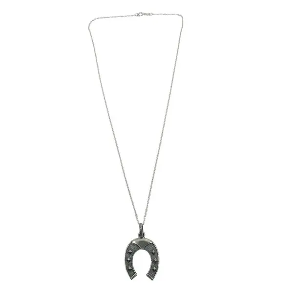 TG-JEWELLERY BY TAMARA GERVASIO Horseshoe Pendant Necklace – Sterling Silver Lucky Charm - Silver/black