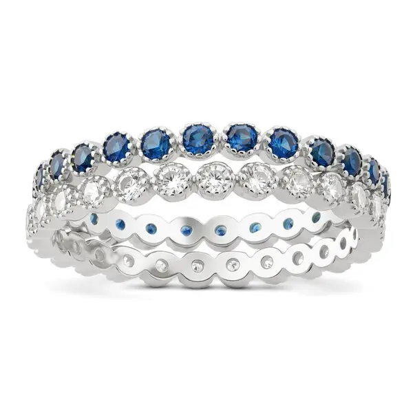 KYLIE HARPER Vintage Milgrain-finish Sapphire Cz 2pc Stackable Ring Set In Sterling - Silver