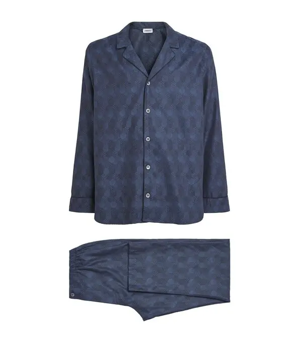 Zimmerli Cotton Jacquard Luxury Pyjama Set - Navy