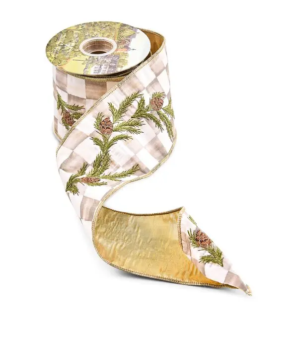 MACKENZIE-CHILDS Embroidered Mocha Pine Courtly Check Ribbon