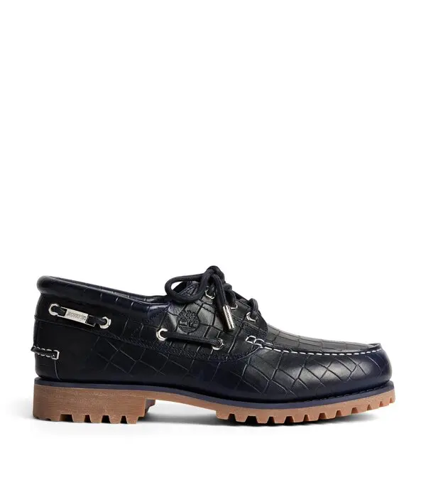 Jacquemus X Timberland Croc-embossed Boat Shoe - Navy