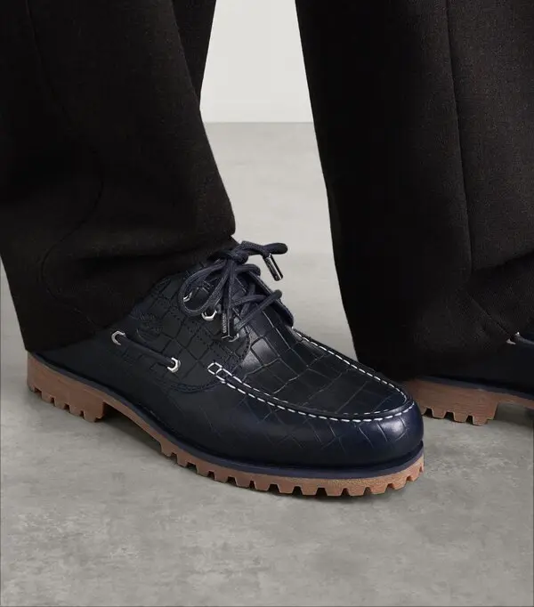 Jacquemus X Timberland Croc-embossed Boat Shoe