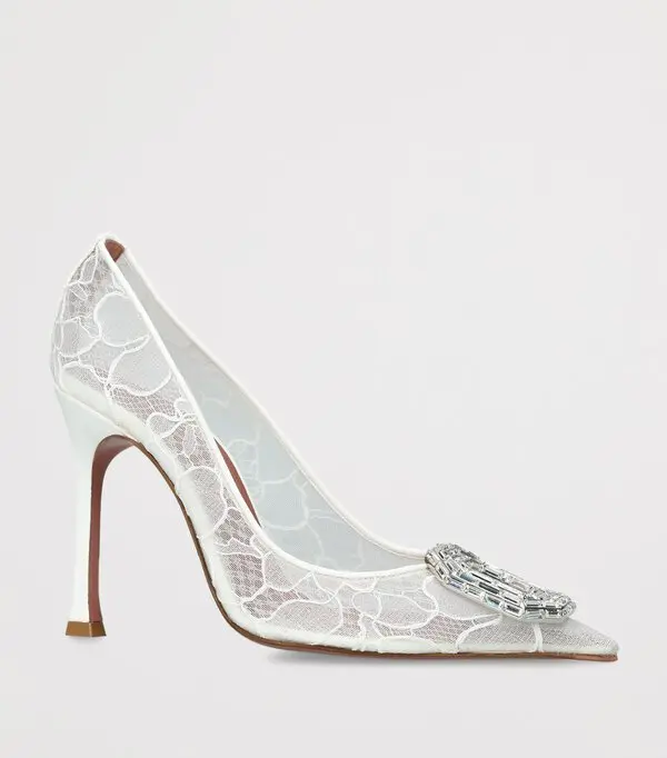 Amina Muaddi Leather-lace Camelia Pumps 105