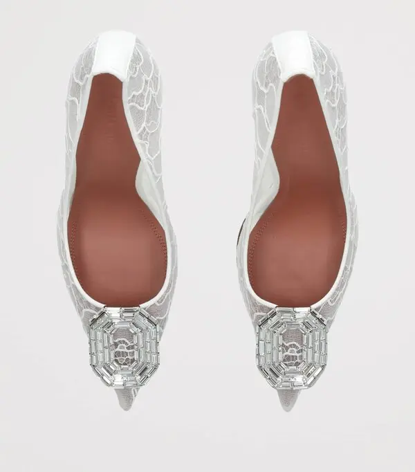 Amina Muaddi Leather-lace Camelia Pumps 105
