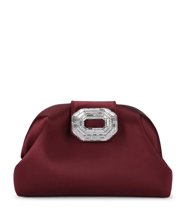 Amina Muaddi Satin Camelia Clutch Bag - Burgundy