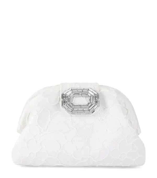 Amina Muaddi Lace Camelia Clutch Bag - White