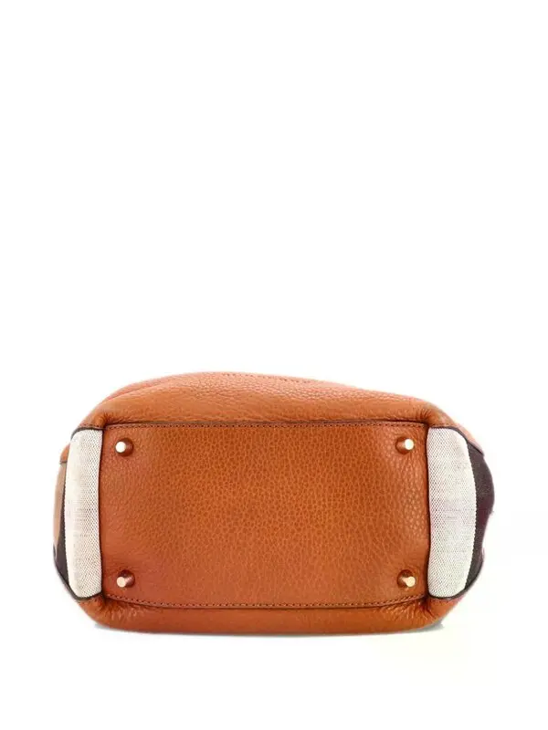 Burberry Maidstone Leather With House Check Canvas Small Tote Bag