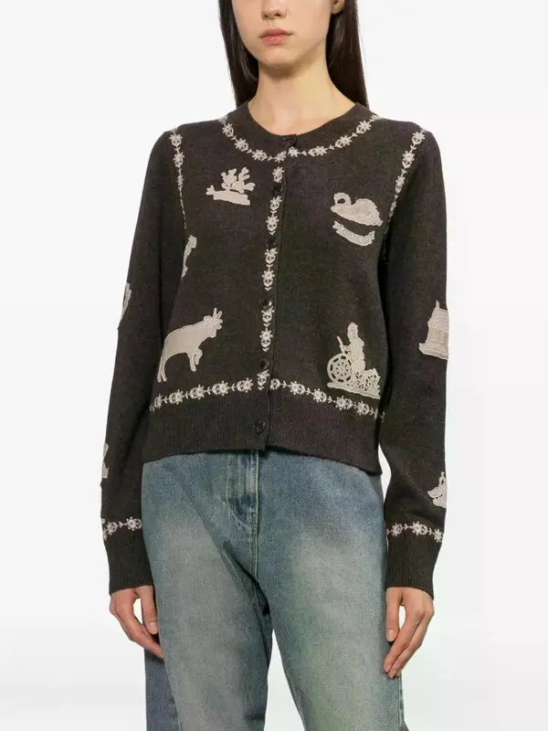 Sea Embroidered Floral-trim Cardigan
