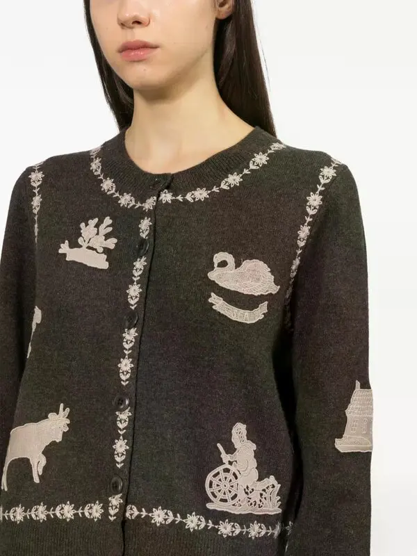 Sea Embroidered Floral-trim Cardigan