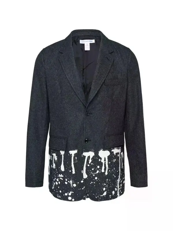 Comme Des Garçons Paint-splatter Notched-lapels Blazer - Grey