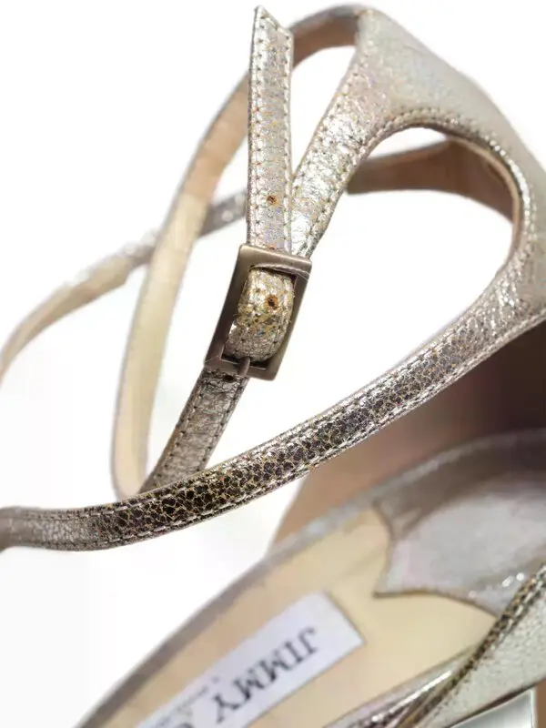 JIMMY CHOO Metallic Leather Open-toe Pumps