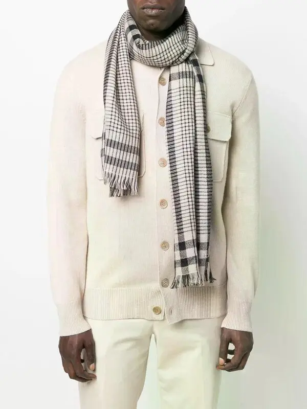 Brunello Cucinelli Check-print Frayed-edge Scarf
